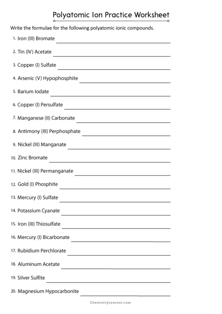 Free Printable Ions Worksheets